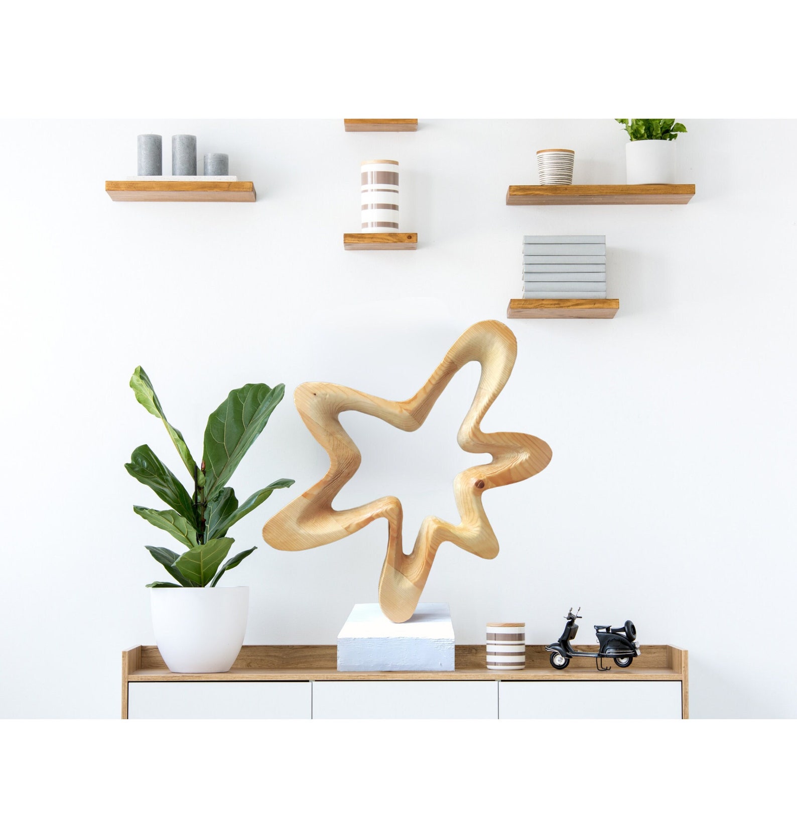 Dynamic Naturel Wood Sculpture - Abstract Minimal Modern Wood Art ...