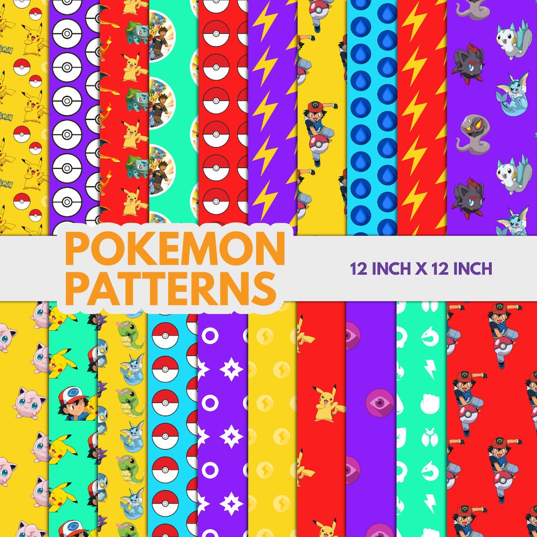 Pokemon Digital Seamless Patterns Bundle | 12 X 12 Inch Patterns ...