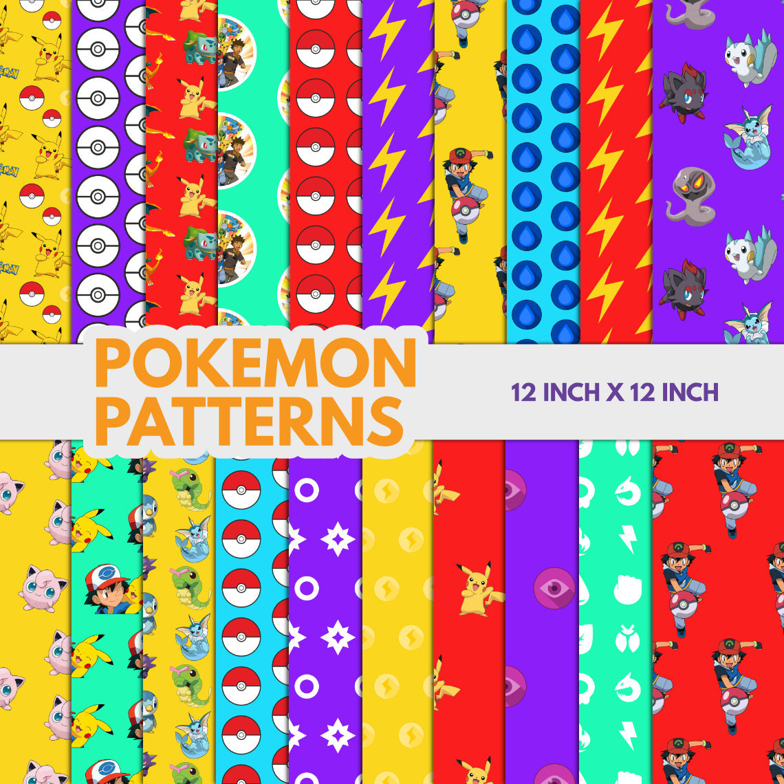 Pokemon Digital Seamless Patterns Bundle | 12 X 12 Inch Patterns ...
