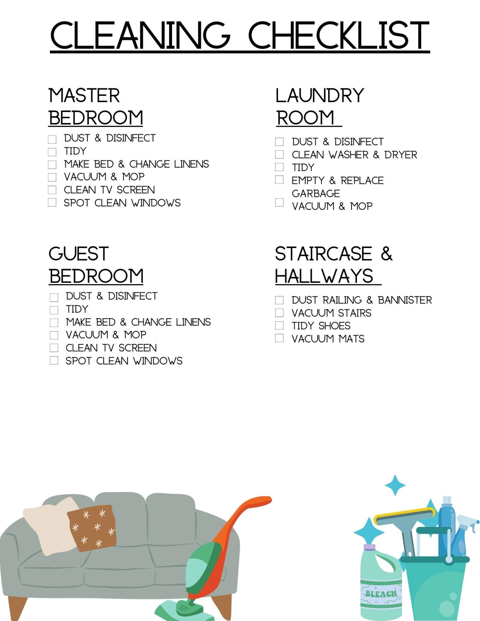 Basic Cleaning Checklist Printable Home Cleaning Schedule Simple ...