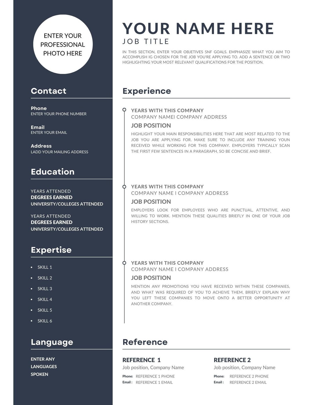 Resume Template - Etsy