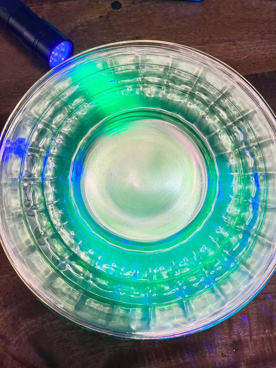 Antique Uranium Glass Block Pattern Salad/ Lunch Plates Gold Rim ( 6 Pc ...
