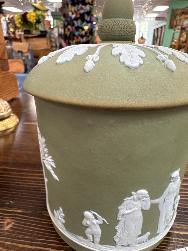 Antique Wedgewood Green Jasper Biscuit Jar W/ Lid 19th Century - Etsy