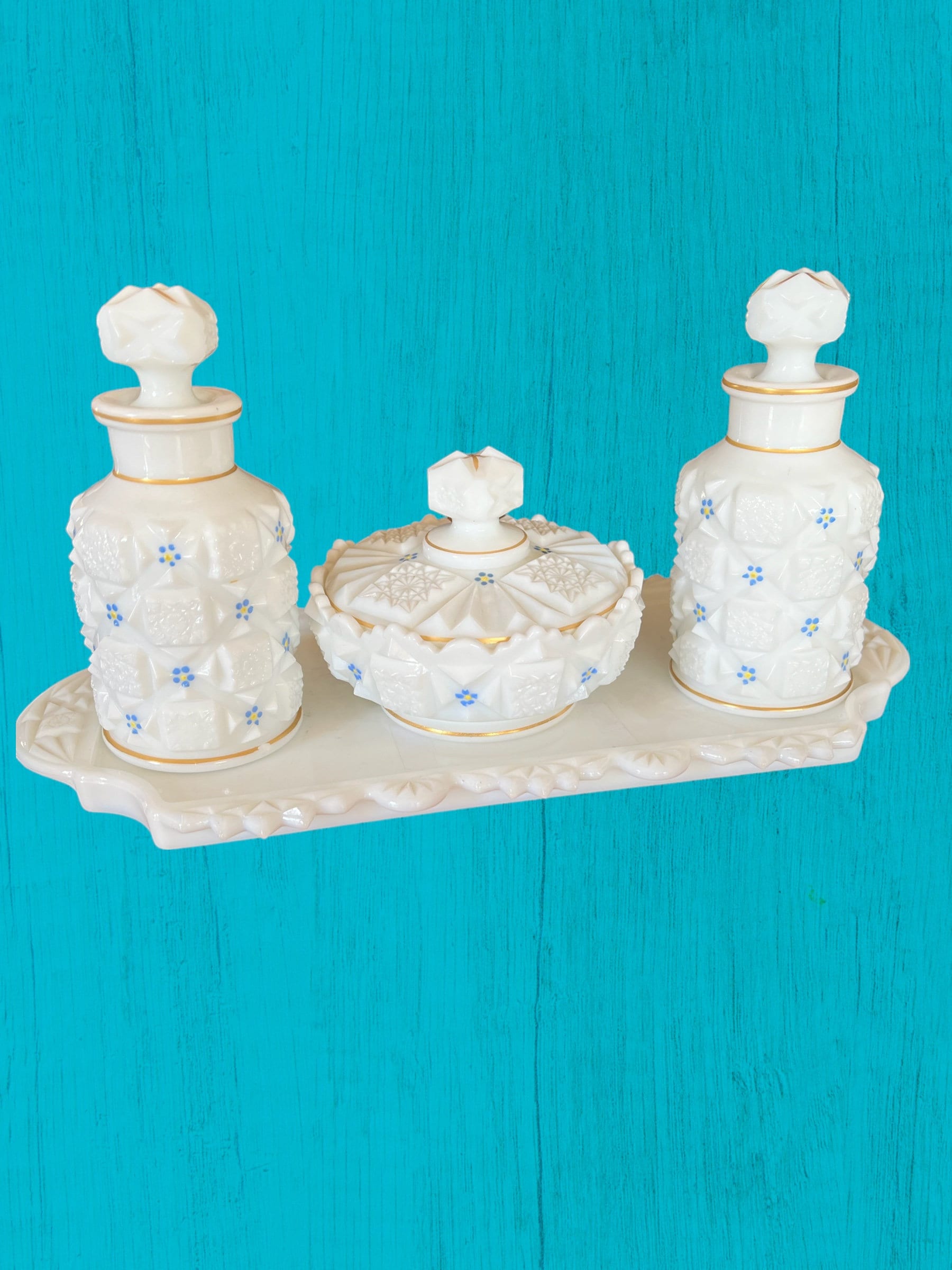 Antique 4 Piece Milk Glass Vanity Set Westmoreland Glass Co - Etsy