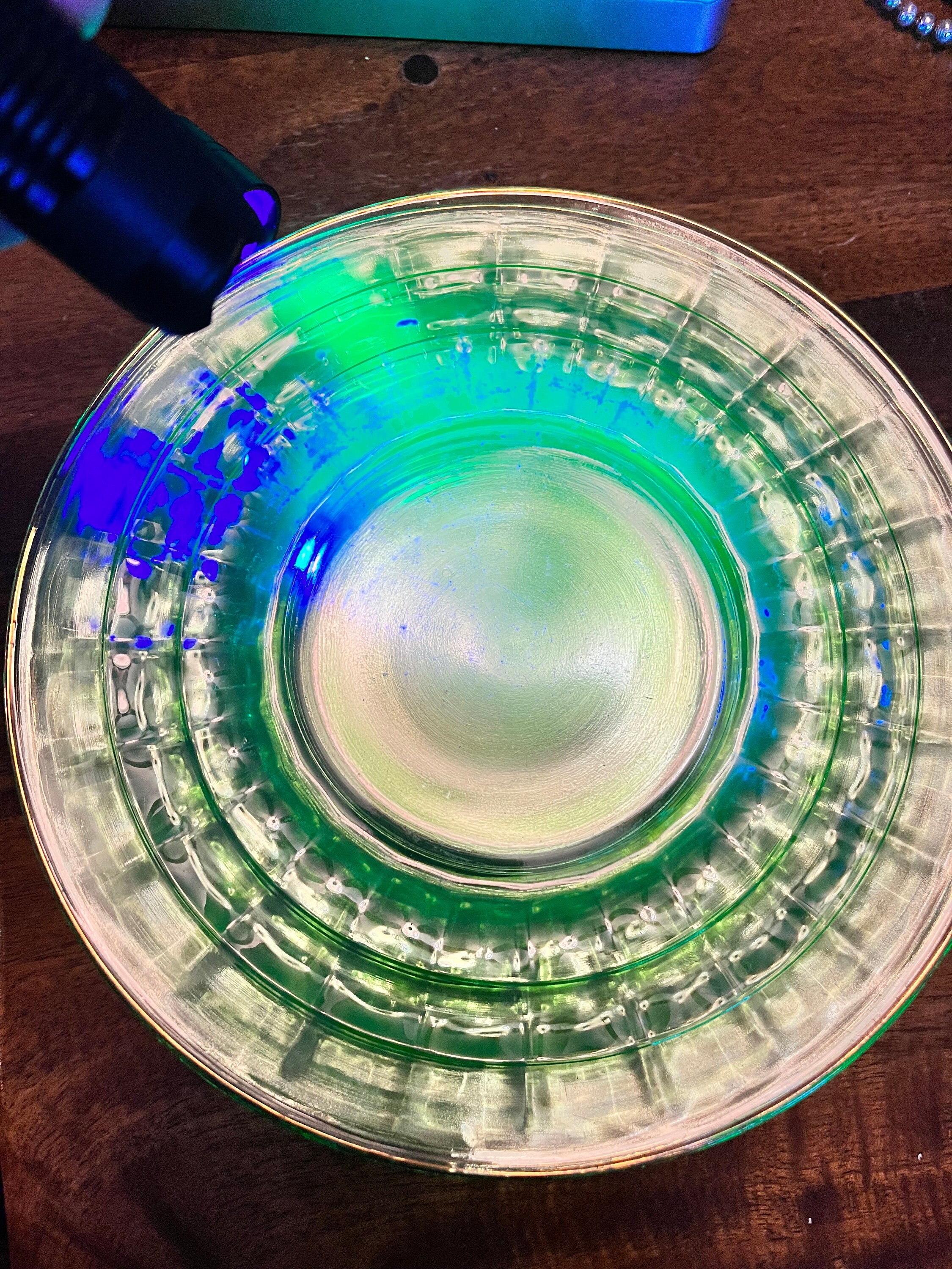 Antique Uranium Glass Block Pattern Salad/ Lunch Plates Gold Rim ( 6 Pc ...