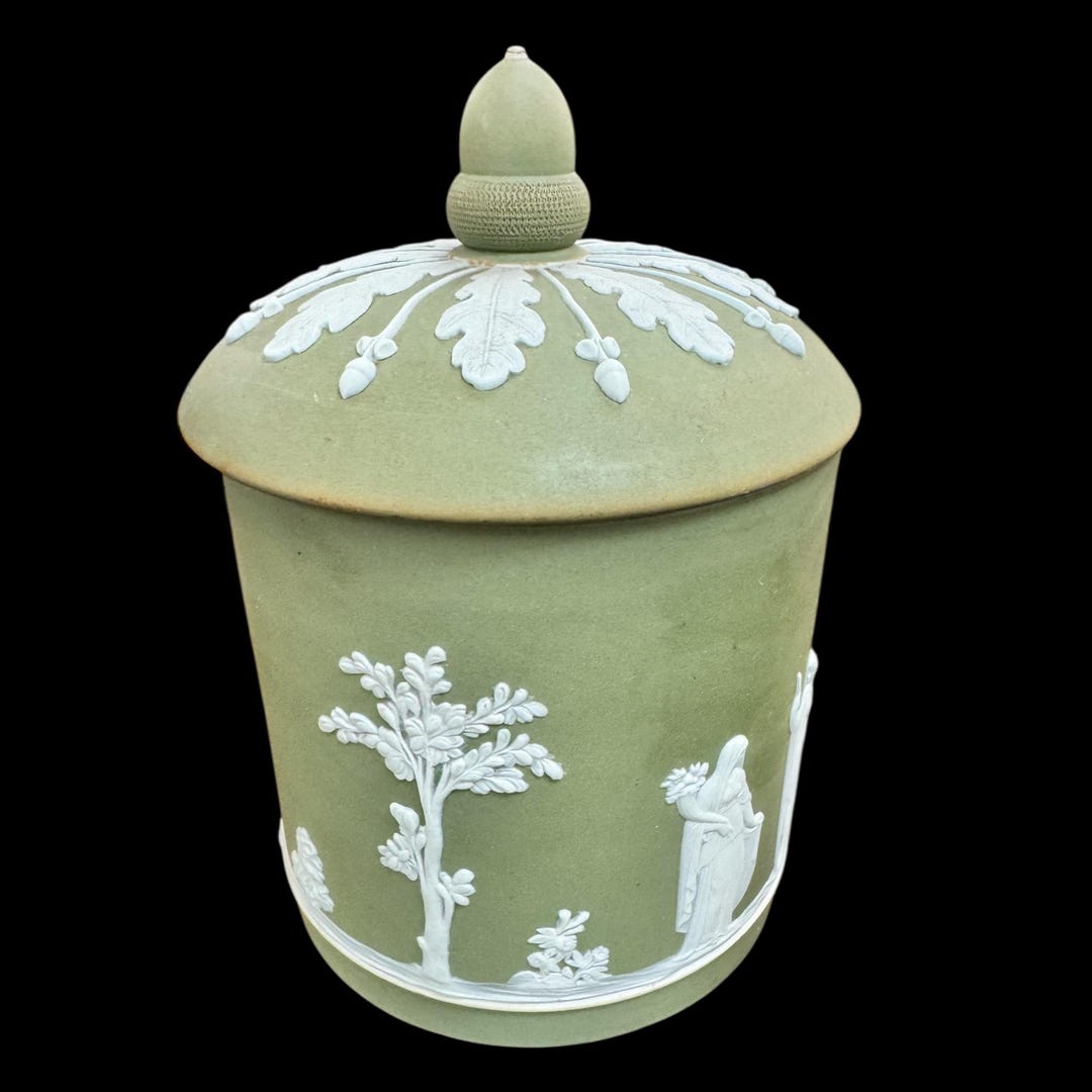 Antique Wedgewood Green Jasper Biscuit Jar W/ Lid 19th Century - Etsy