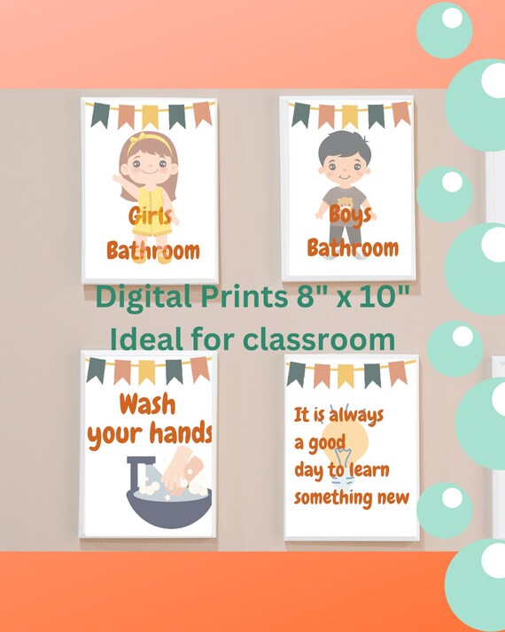 Bathroom Printable Signs Preschool Preschool Bathroom Signs Etsy