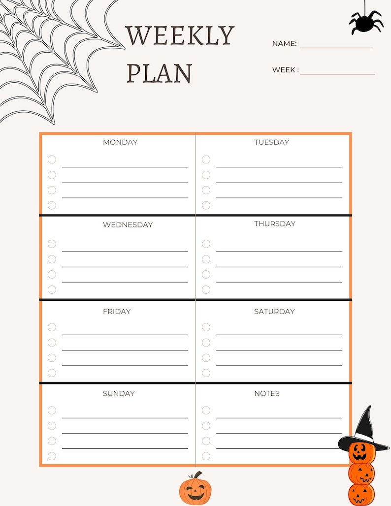 October Weekly Schedule Printable Holiday Planner Halloween Daily ...