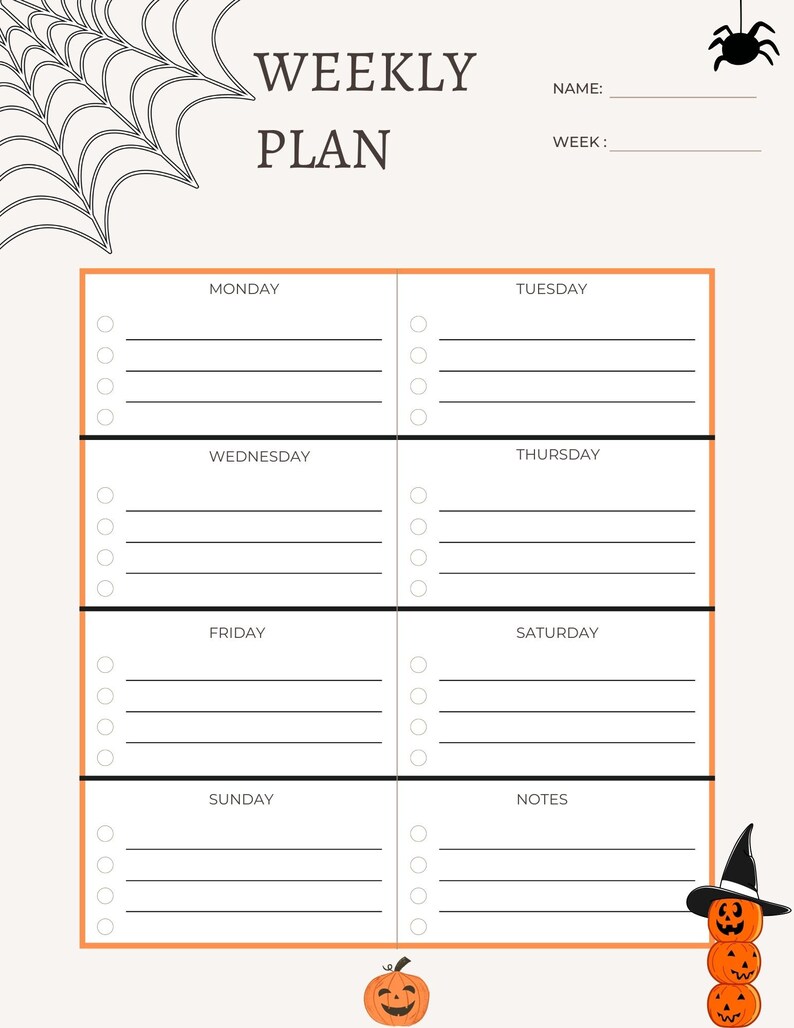 October Weekly Planner Printable Halloween Schedule - Etsy