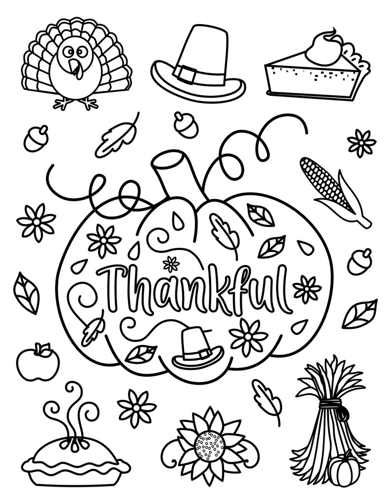 Printable Thanksgiving Fall Coloring Pages | Easy Fun Coloring Book - Etsy