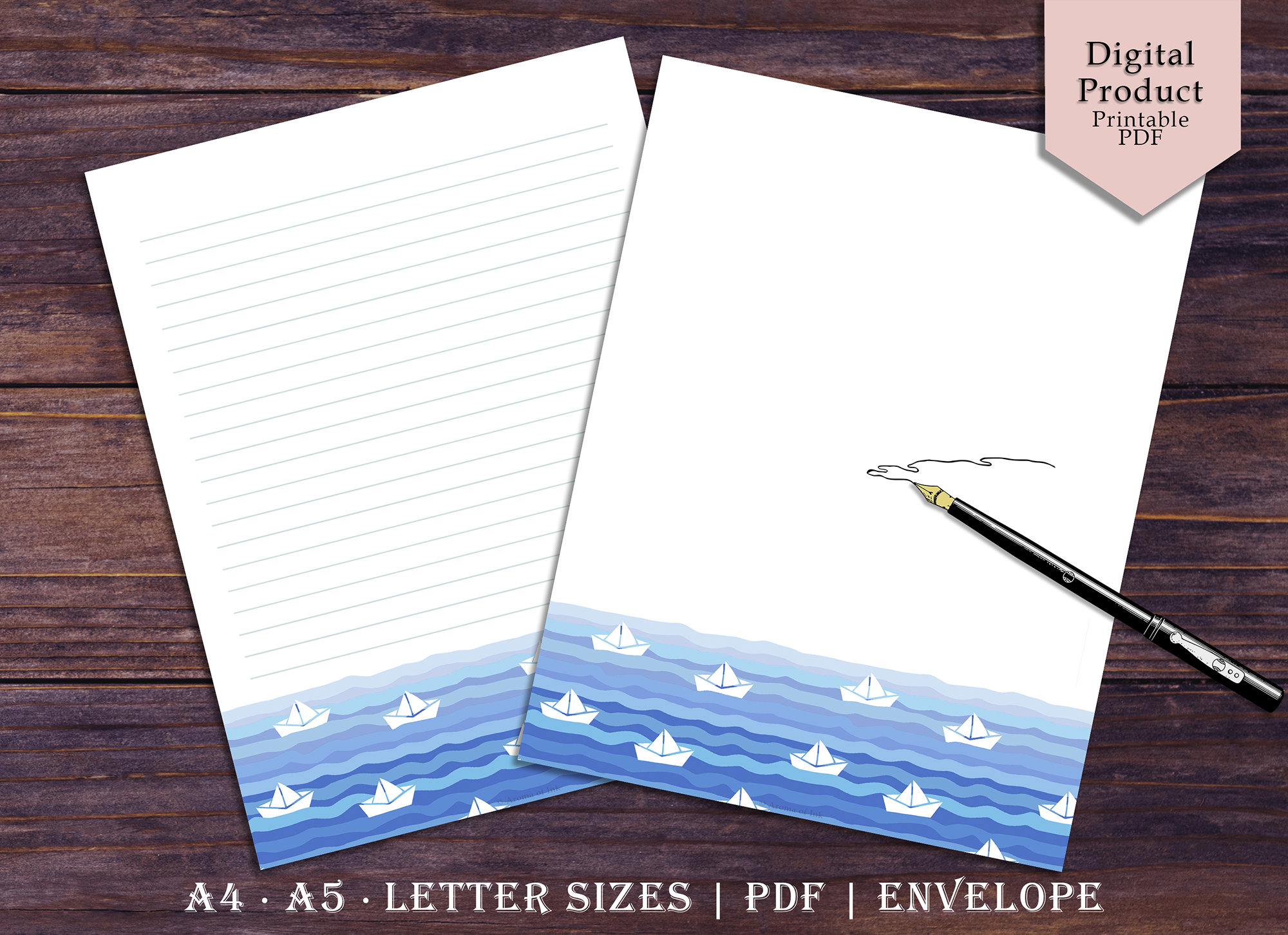 Paper Boat Printable Stationery Paper & Envelope Lined - Etsy