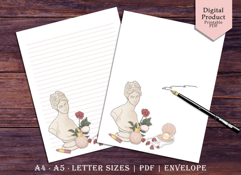 Elegance Girl Printable Stationery Paper & Envelope Lined - Etsy