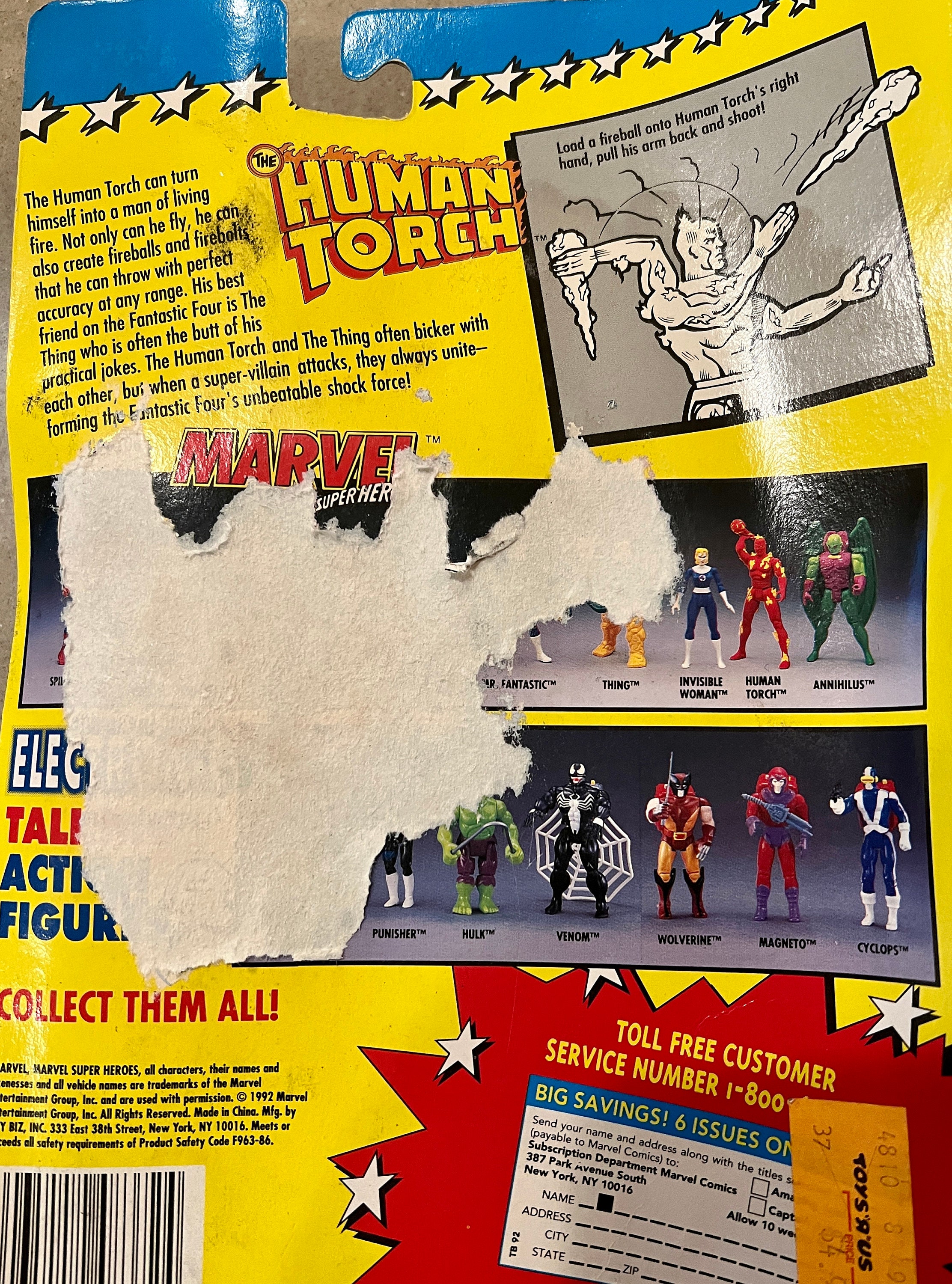 Marvel Super Heroes: the Human Torch Fireball Flinging Action Toy Biz 1992 Marvel Comics LOOSE ...