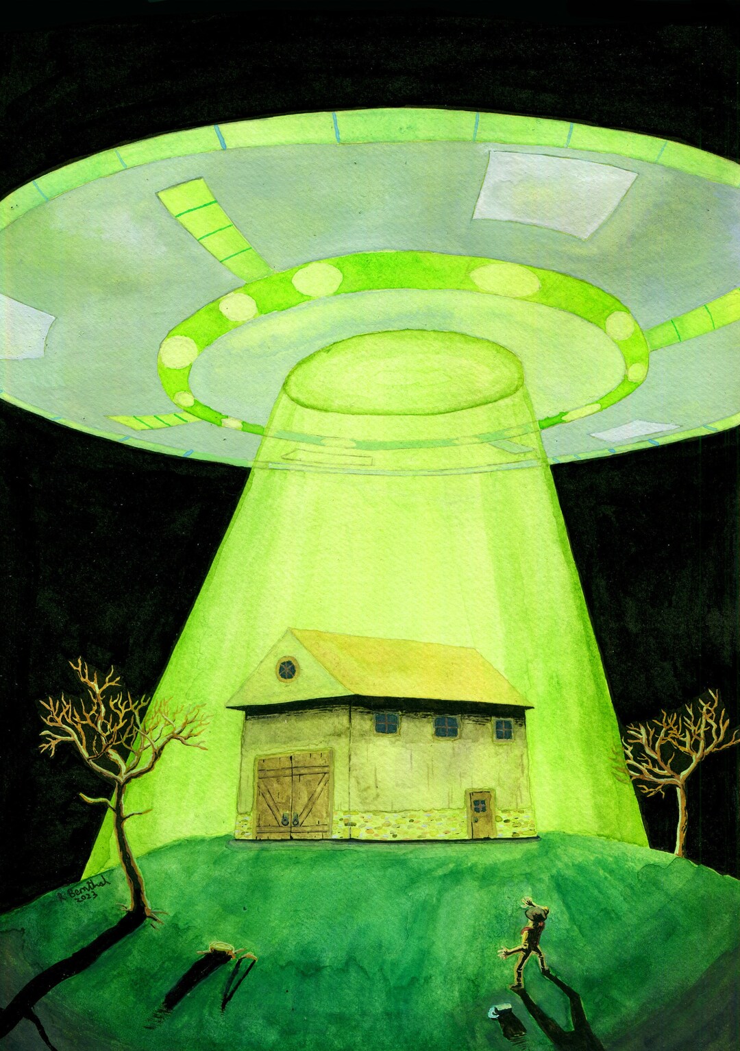 UFO Over a Farmhouse Print - Etsy