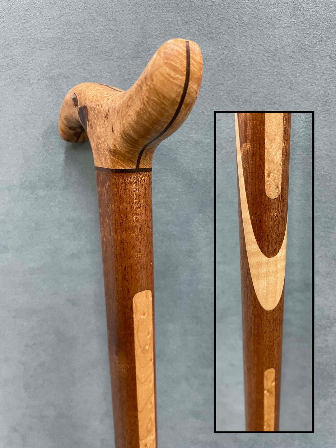 91. Exotic Wood Walking Cane, With Figured Sapele Shaft and Maple Burl ...