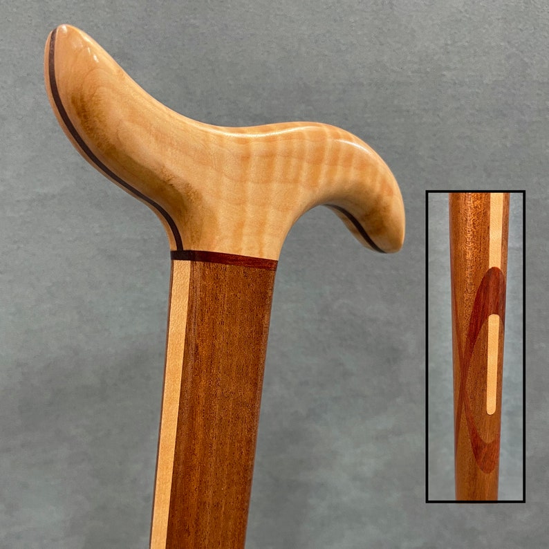 89. Hand-made Mahogany Cane With Tiger Maple Grip, and Bloodwood/tiger ...