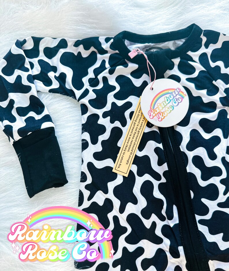 Bamboo Sleepers Cow Print Pajamas Viscose Footie Rompers Animal ...
