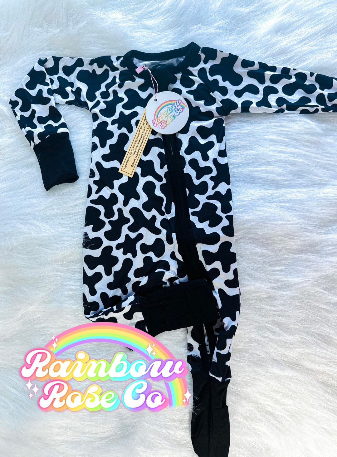 Bamboo Sleepers Cow Print Pajamas Viscose Footie Rompers Animal ...