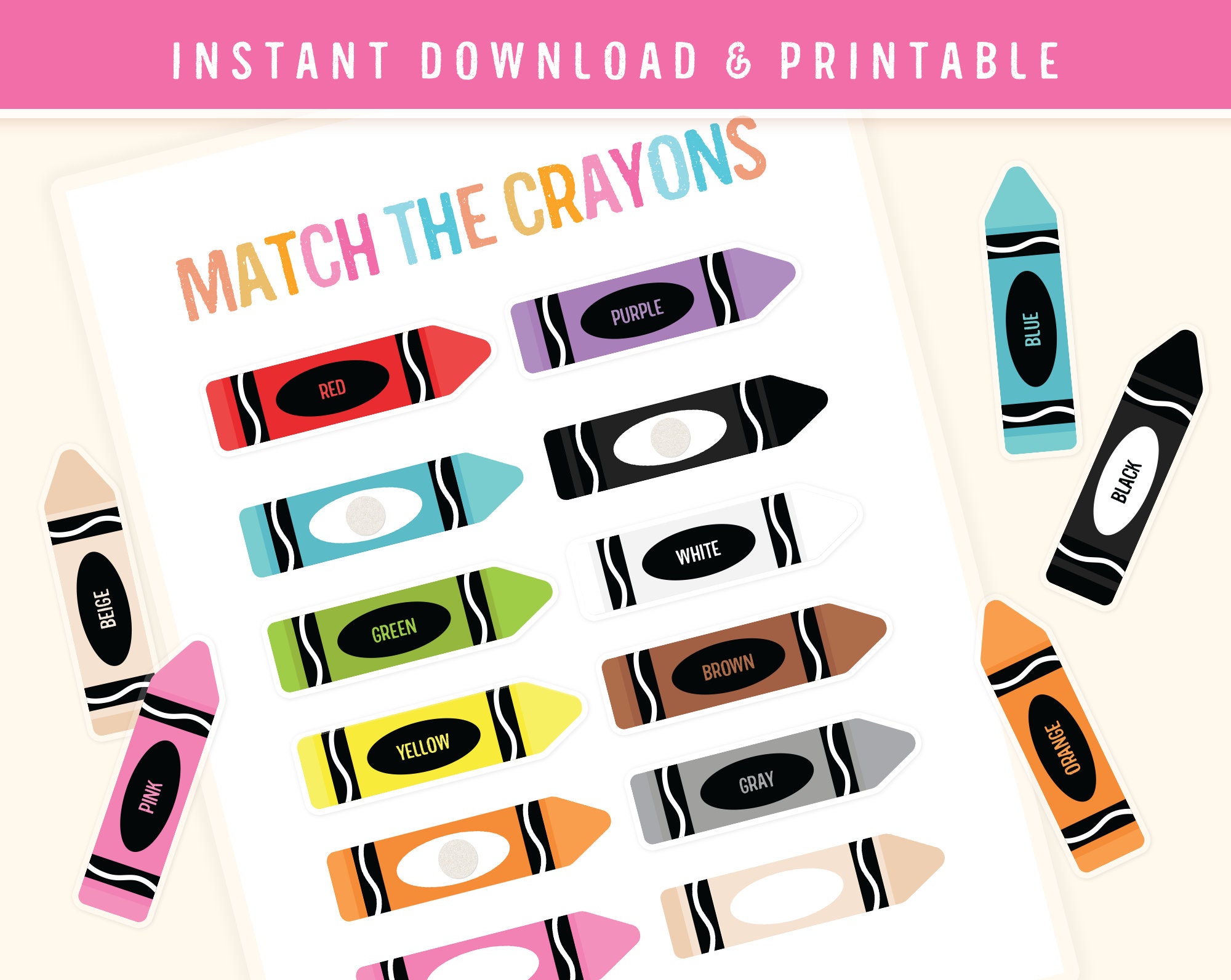 Color Matching Activity Printable - Match the Crayons - Colors Digital ...