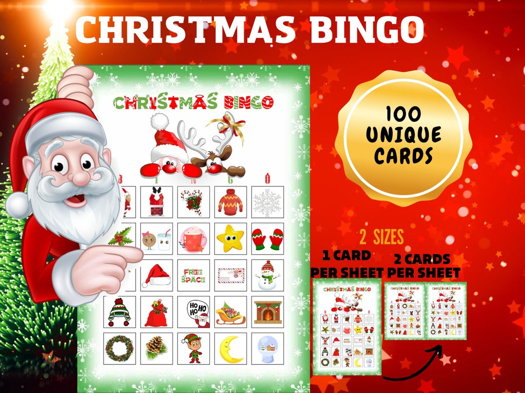 Christmas Bingo Game: 100 Unique Cards (PDF) - Etsy