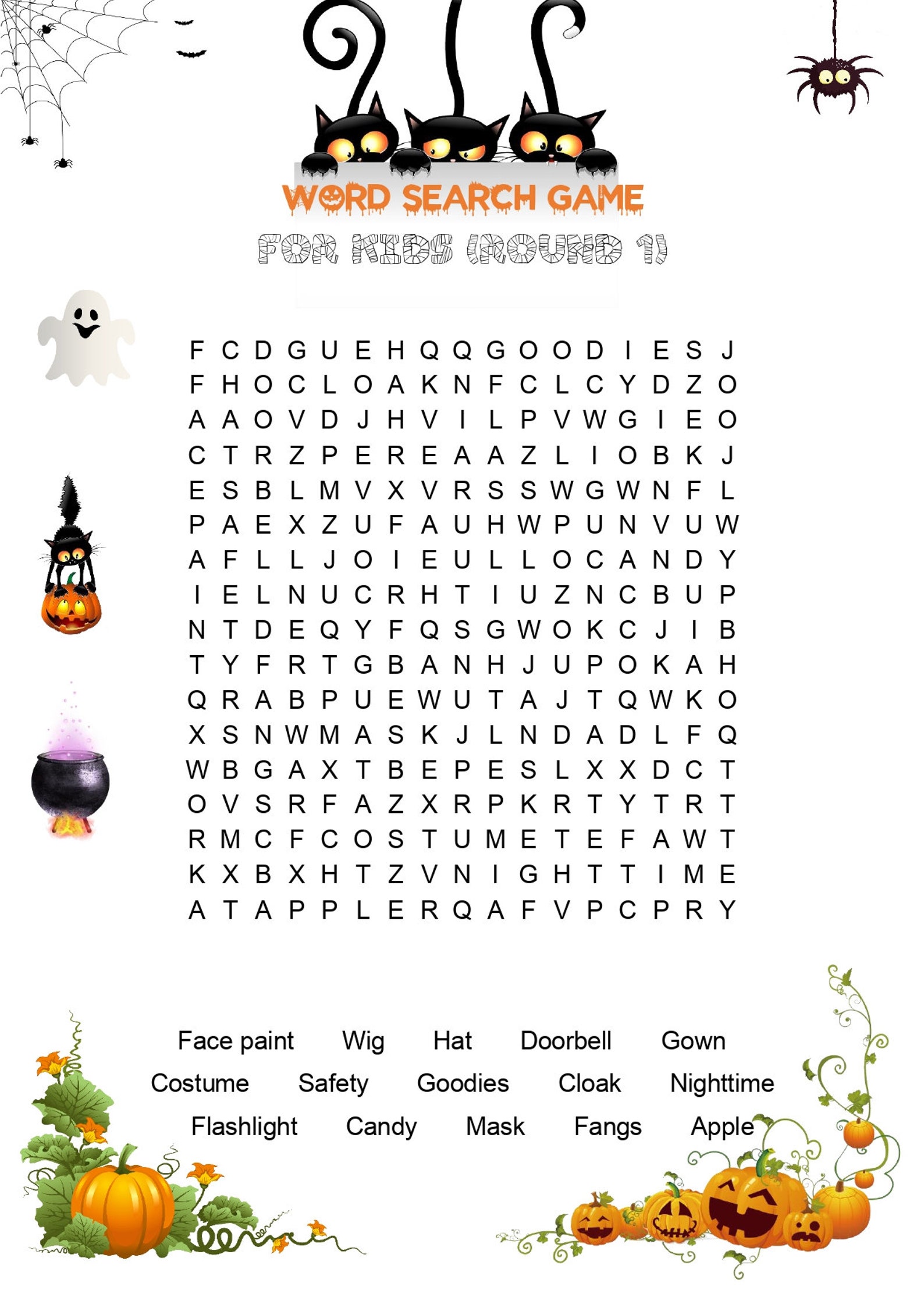 Halloween Word Search Game for Kids, Printable Game for Kids, Printable ...
