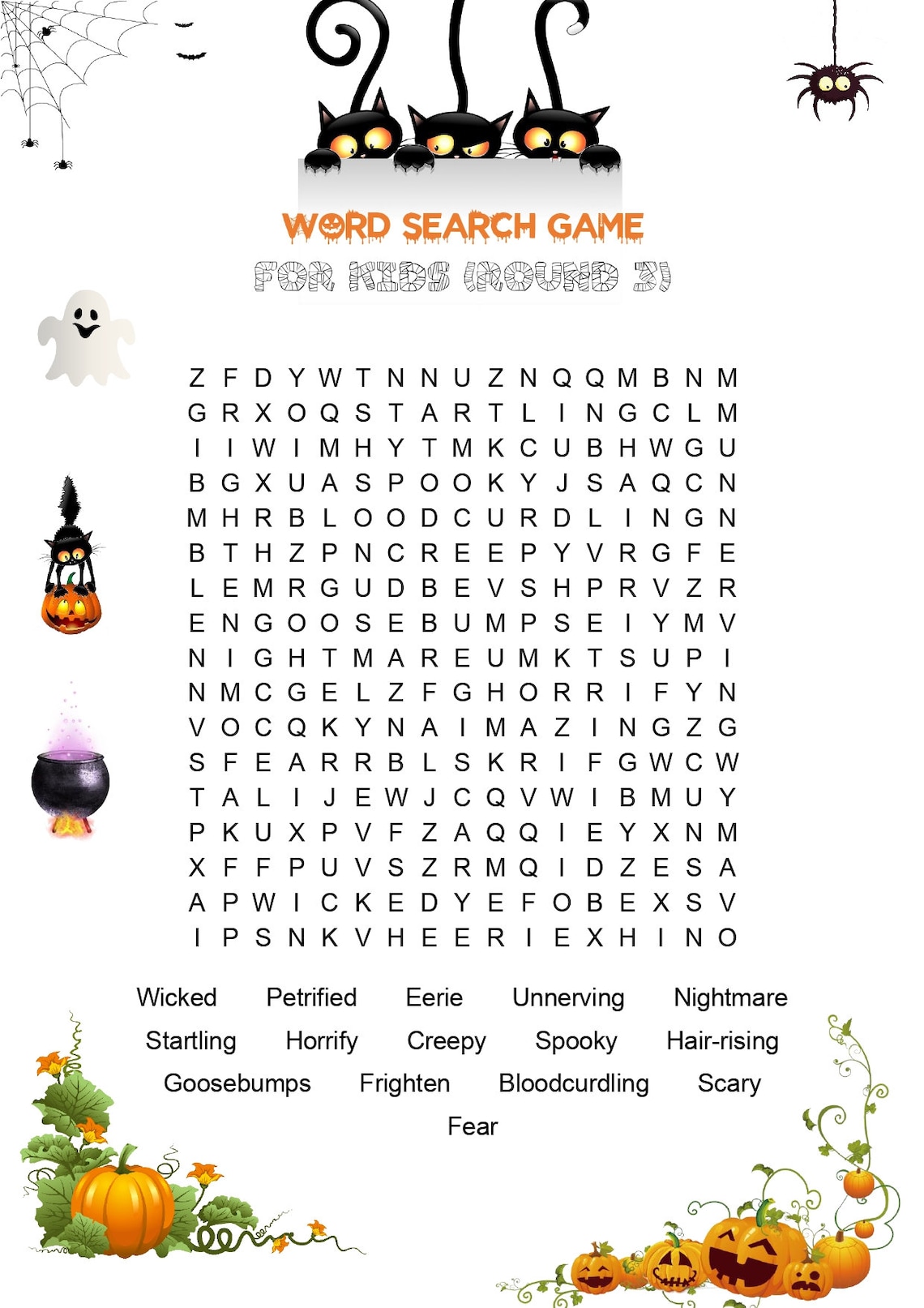 Halloween Word Search Game for Kids Printable Game for Kids - Etsy