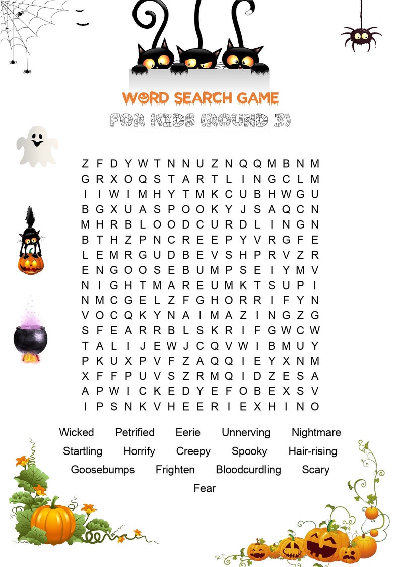 Halloween Word Search Game for Kids, Printable Game for Kids, Printable ...