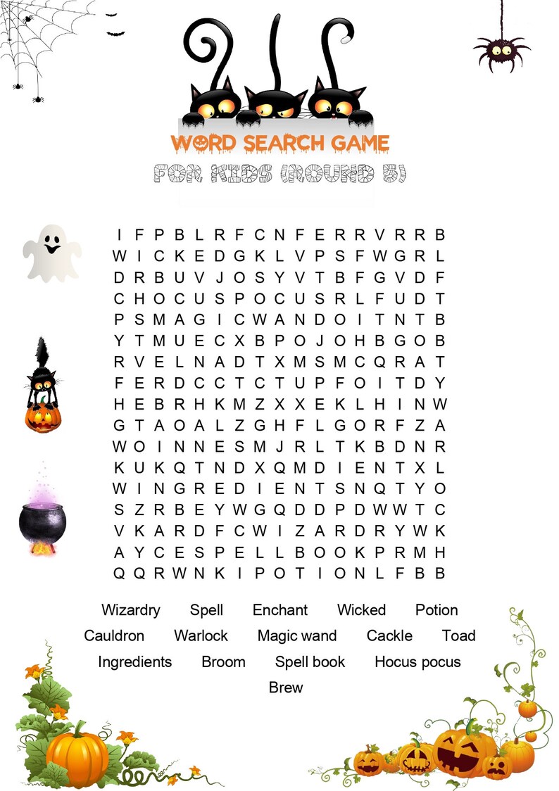 Halloween Word Search Game for Kids, Printable Game for Kids, Printable ...
