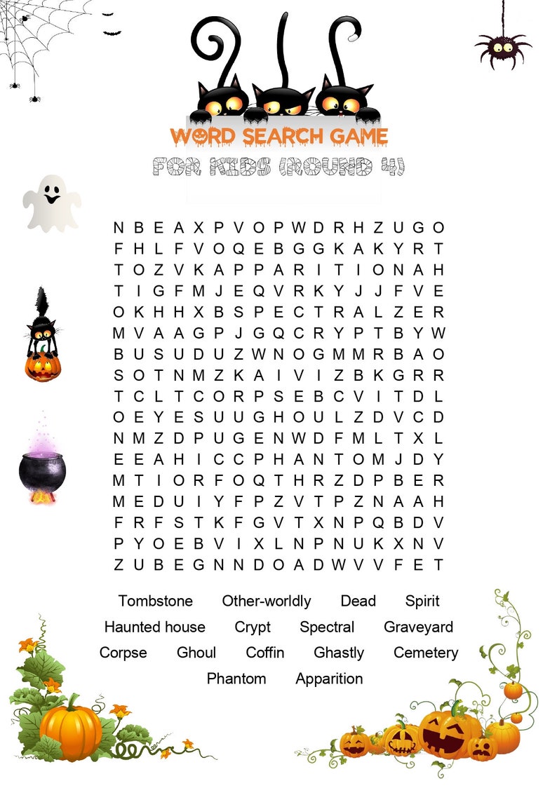 Halloween Word Search Game for Kids, Printable Game for Kids, Printable ...