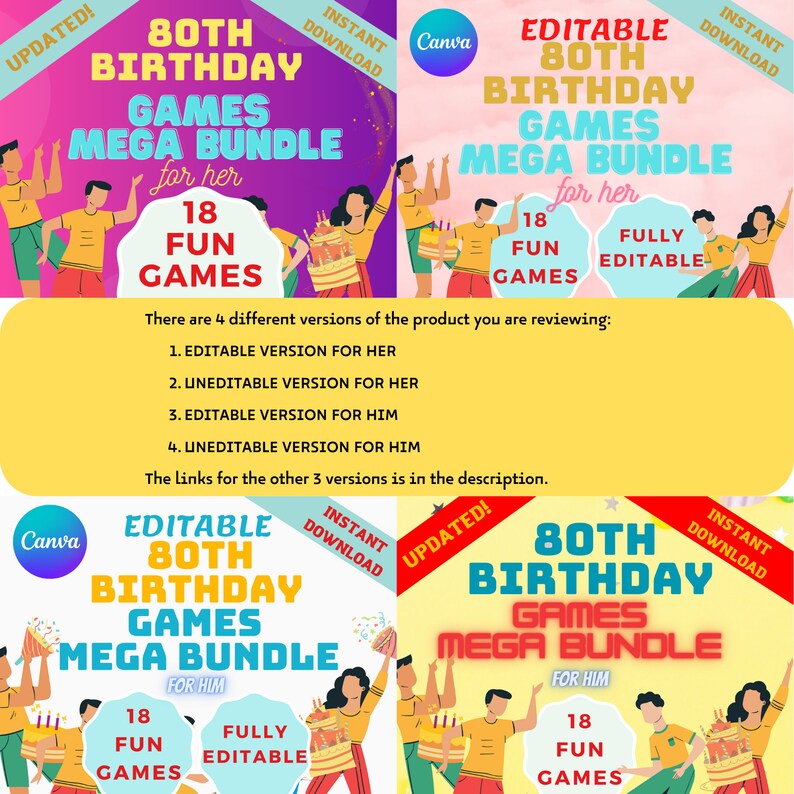 80th Birthday Party GAMES MEGA BUNDLE for Him, 19 Fun Games for Man - Etsy