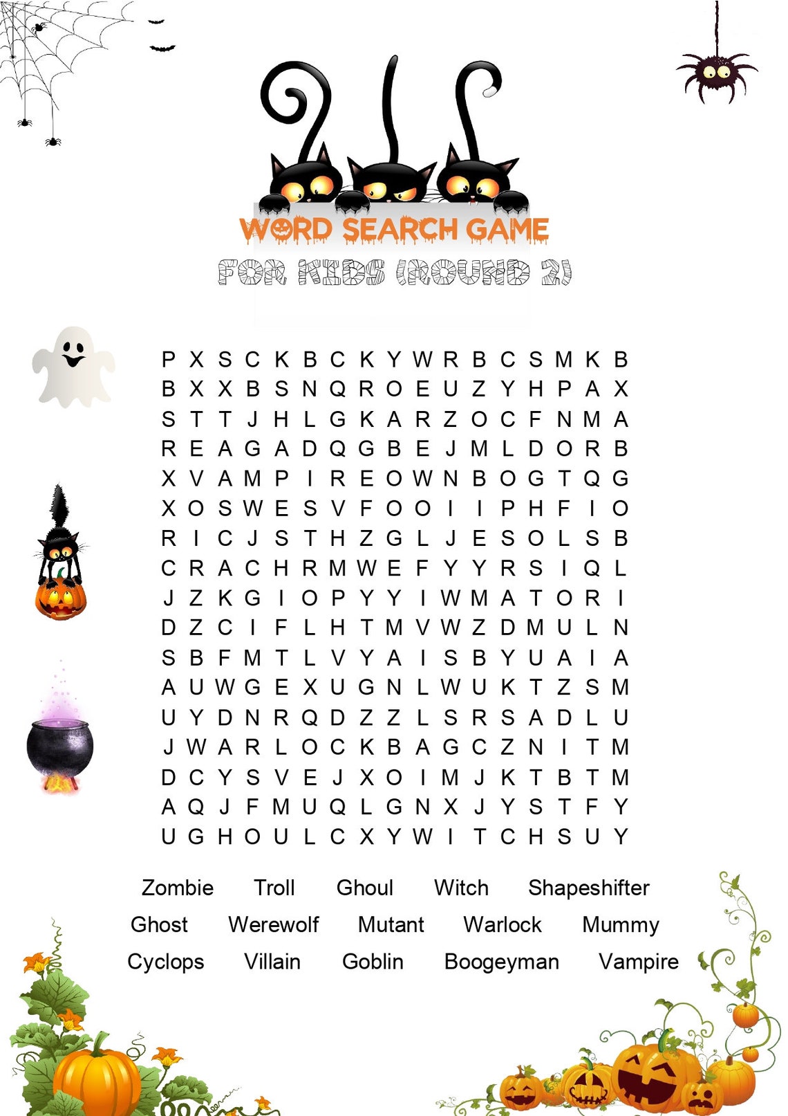 Halloween Word Search Game for Kids Printable Game for Kids - Etsy