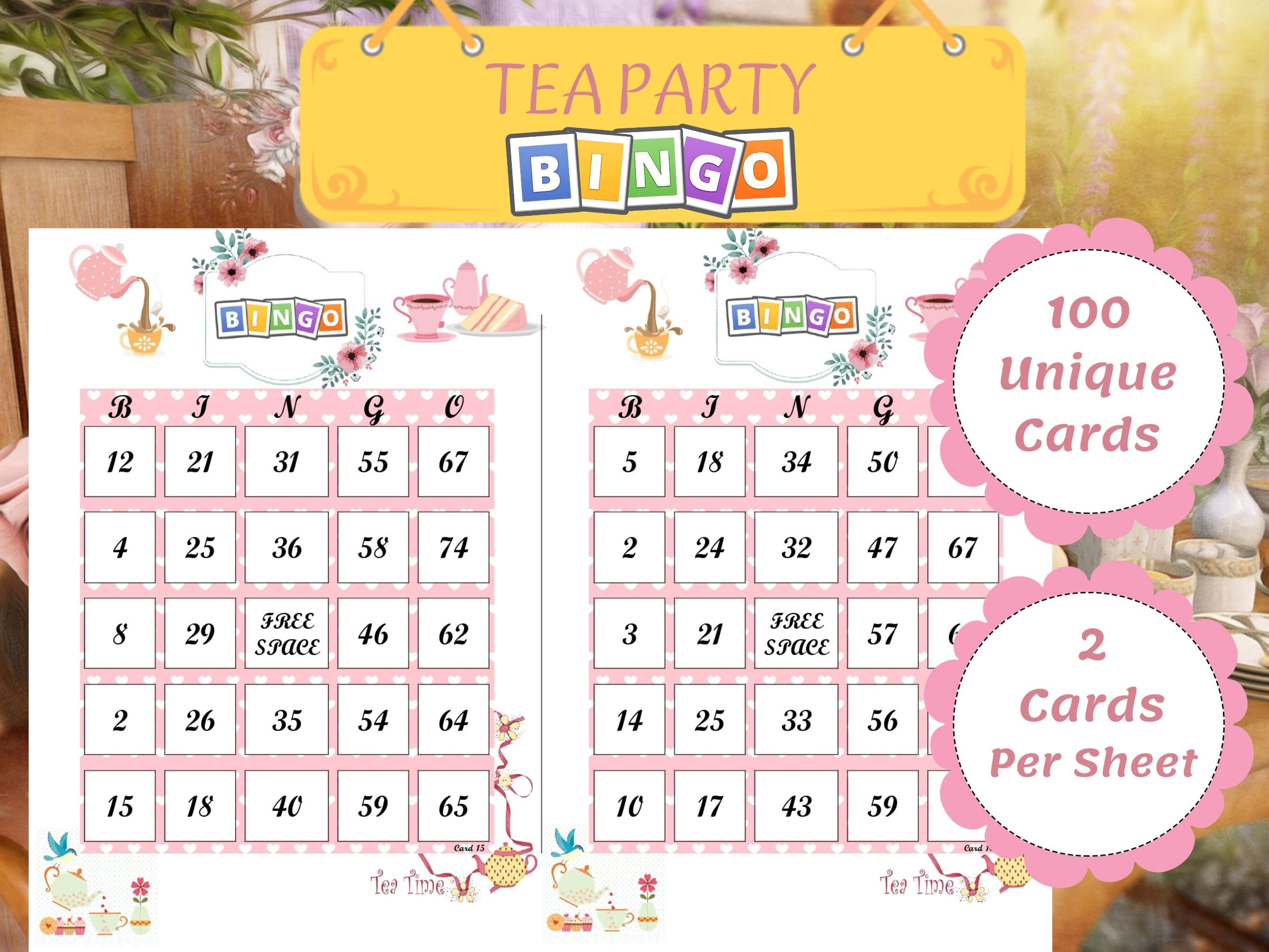TEA PARTY BINGO Cards With Numbers Tea Party Game Bingo Game - Etsy