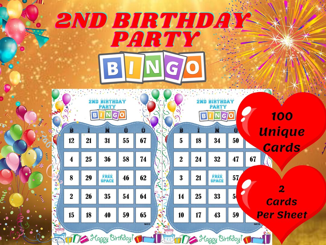 2nd BIRTHDAY PARTY BINGO Cards With Numbers 2nd Birthday - Etsy