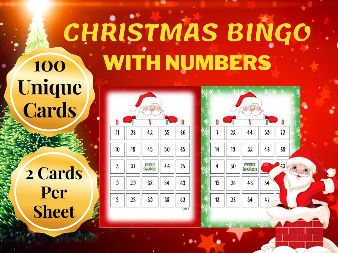 100 CHRISTMAS BINGO CARDS With Numbers, Christmas Party Game, Bingo ...