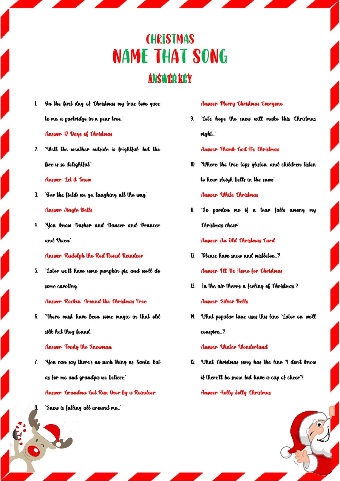 Christmas NAME THAT SONG, Christmas Party Game (with Answer Key) - Etsy