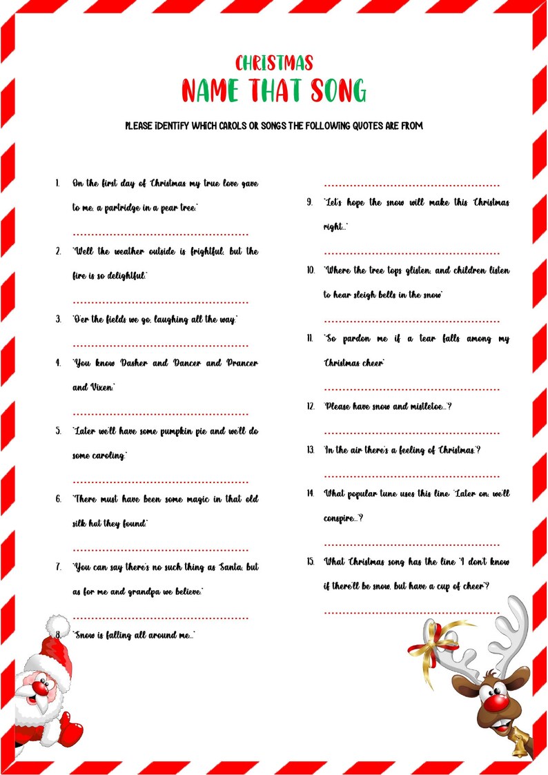 Christmas NAME THAT SONG, Christmas Party Game (with Answer Key) - Etsy