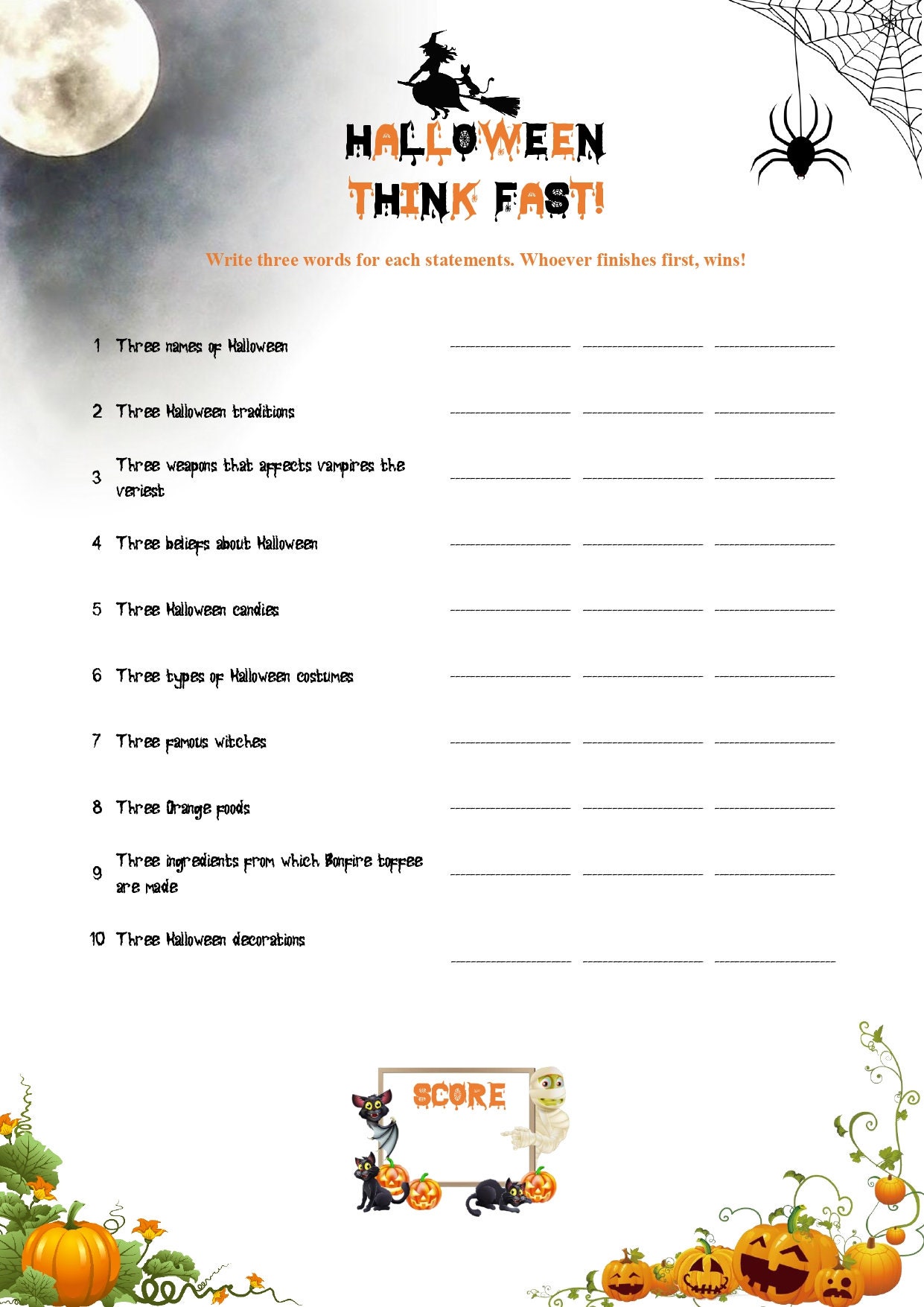 Halloween Think Fast Game Bundle for ADULTS and TEENS 5 - Etsy