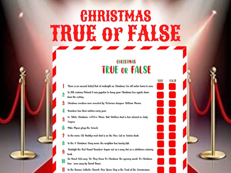 Christmas True or False Game: Party Trivia (with Answer Key) - Etsy