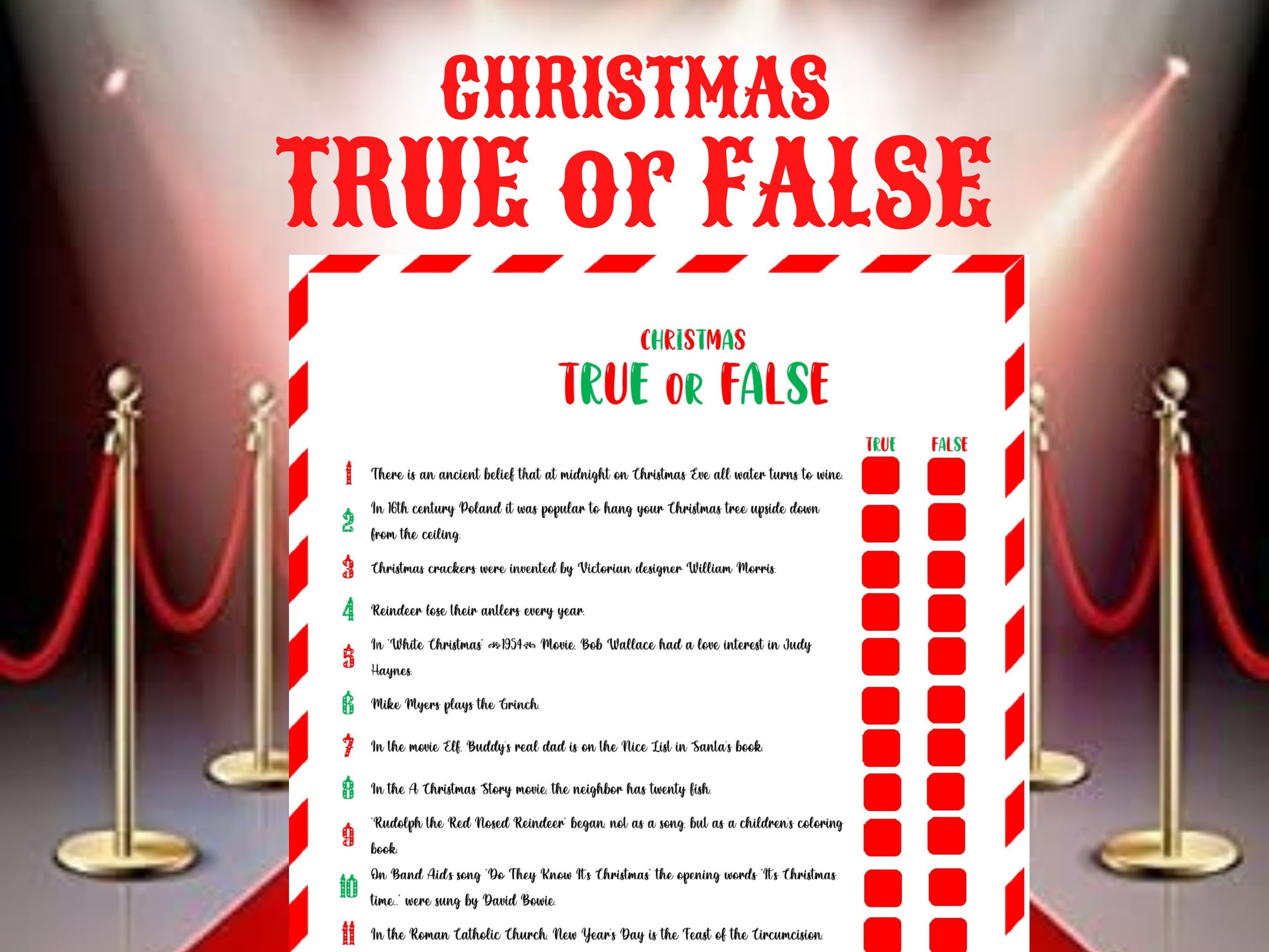 Christmas True or False Game: Party Trivia (with Answer Key) - Etsy