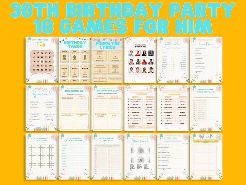 EDITABLE 38th Birthday Party Games MEGA BUNDLE for Him, Fully Editable ...