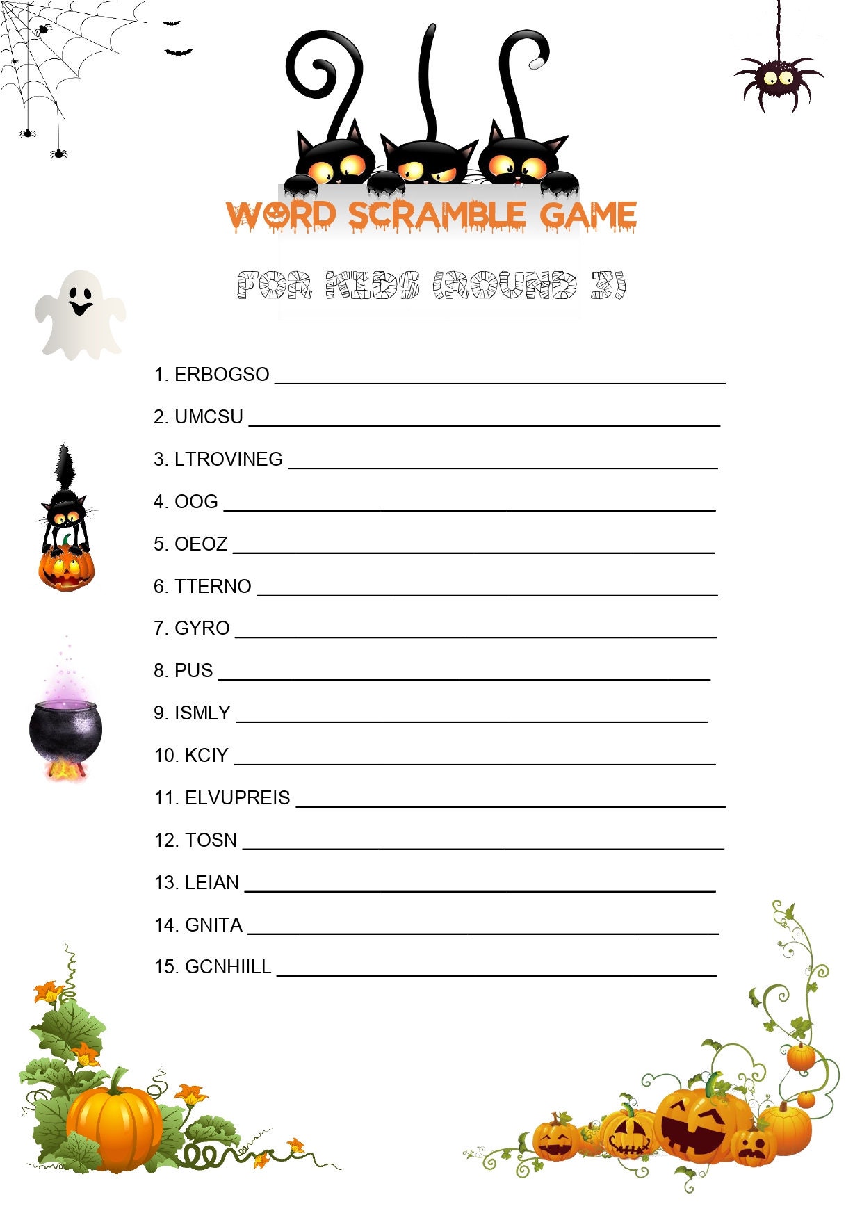 Halloween Word Scramble Game, Printable Game, Printable Halloween Party ...