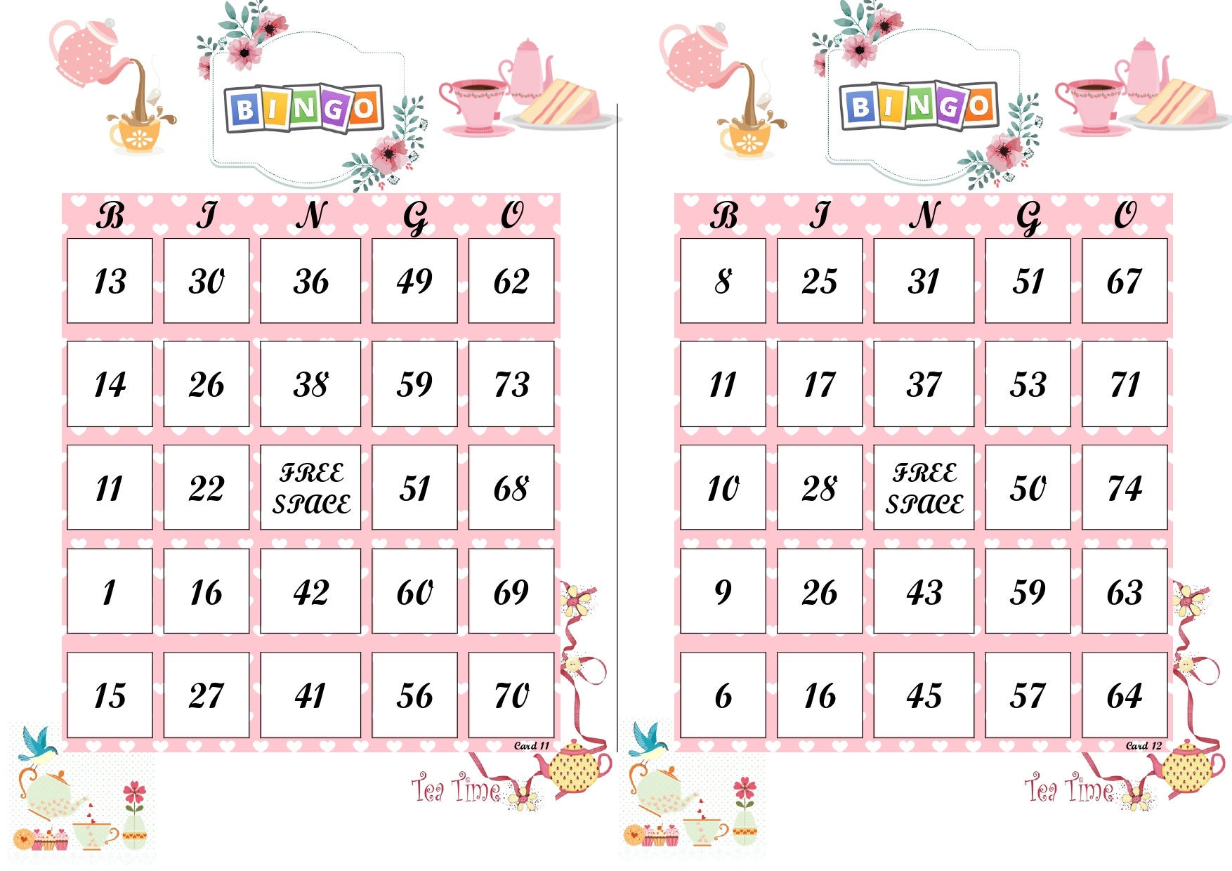 TEA PARTY BINGO Cards With Numbers Tea Party Game Bingo Game - Etsy