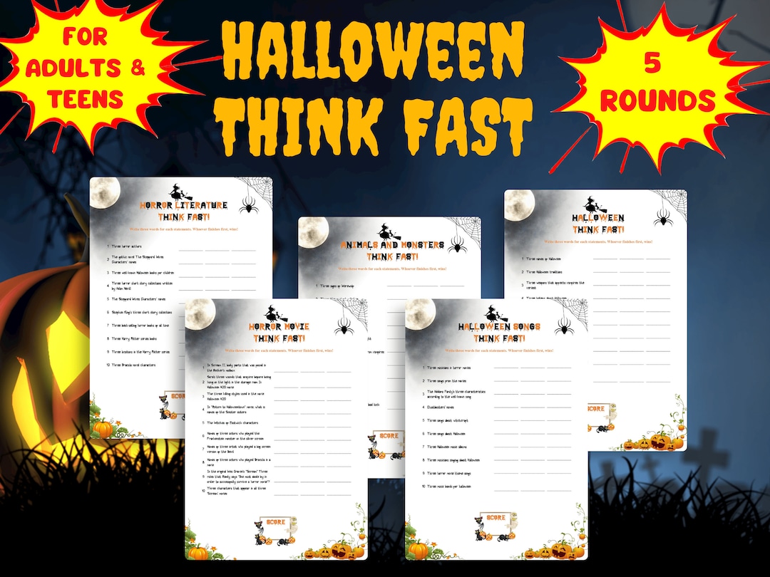 Halloween Think Fast Game Bundle for ADULTS and TEENS (5 ROUNDS ...