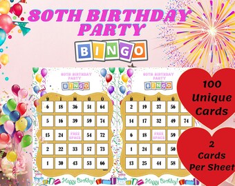 80th Birthday Bingo Game - Etsy