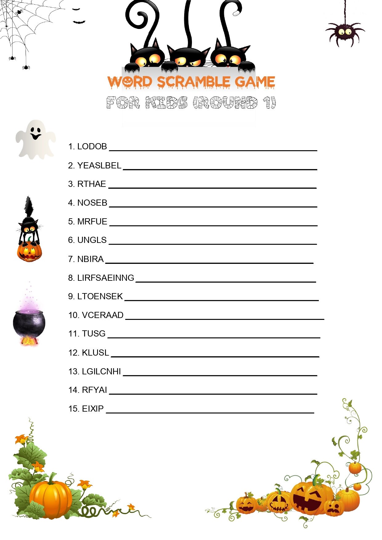Halloween Word Scramble Game, Printable Game, Printable Halloween Party ...