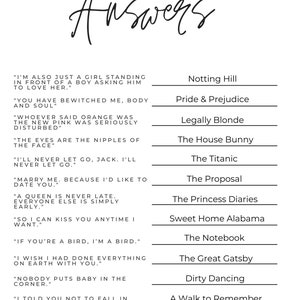 Chick Flick Game Rom Com Guessing Game Modern Bridal Shower Game ...