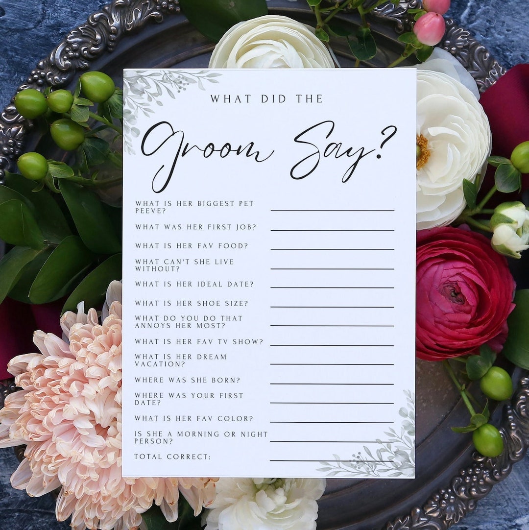 What Did the Groom Say Game Greenery Minimalist Bridal Shower Game ...