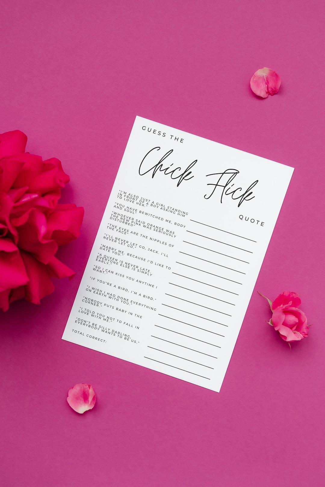 Chick Flick Game Rom Com Guessing Game Modern Bridal Shower Game ...