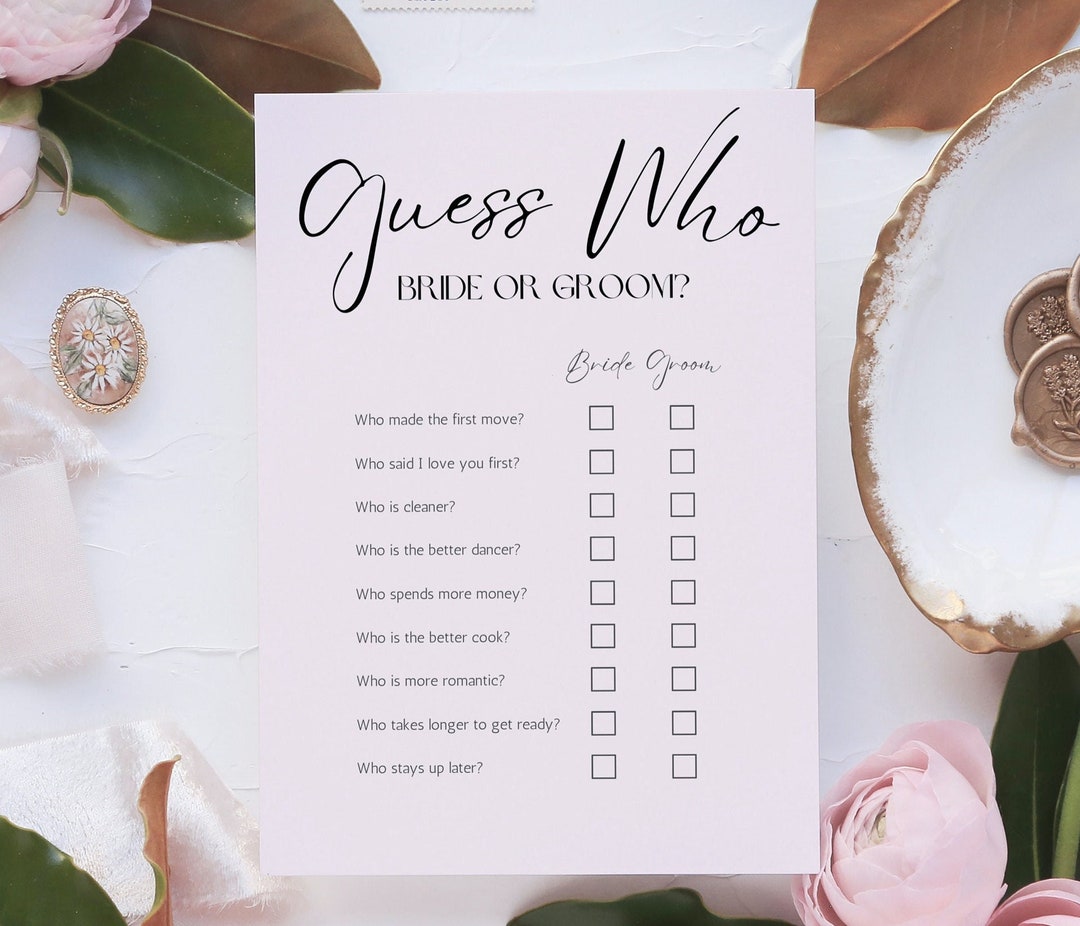 Guess Who Bride or Groom Game Pink Minimalist Bridal Shower Game ...