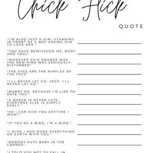 Chick Flick Game Rom Com Guessing Game Modern Bridal Shower Game ...